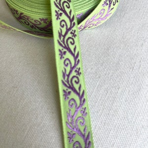 3/4" Woven Jacquard Floral Leafy Satin Purple Embroidered Ribbon, Dress ...