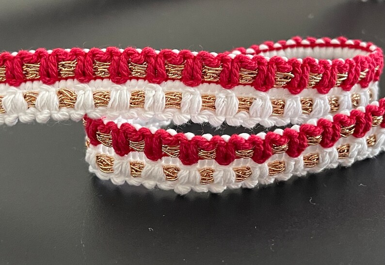 Vintage Metallic Gold Red White Fun Novelty Knit Trim Passementrie, Red ...