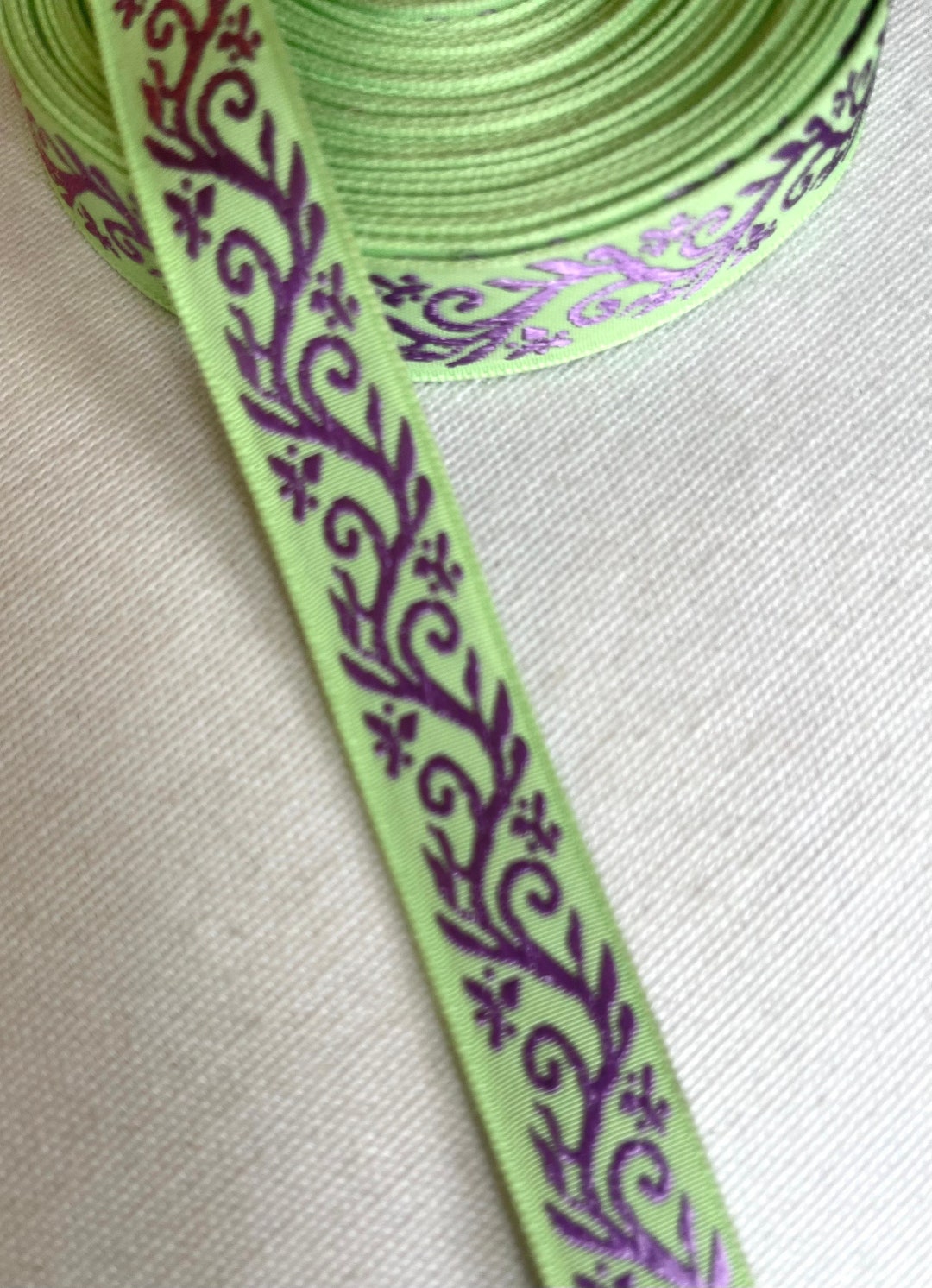 3/4" Woven Jacquard Floral Leafy Satin Purple Embroidered Ribbon, Dress ...
