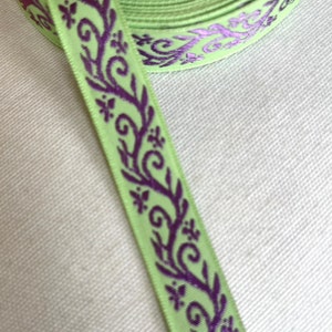 3/4" Woven Jacquard Floral Leafy Satin Purple Embroidered Ribbon, Dress ...