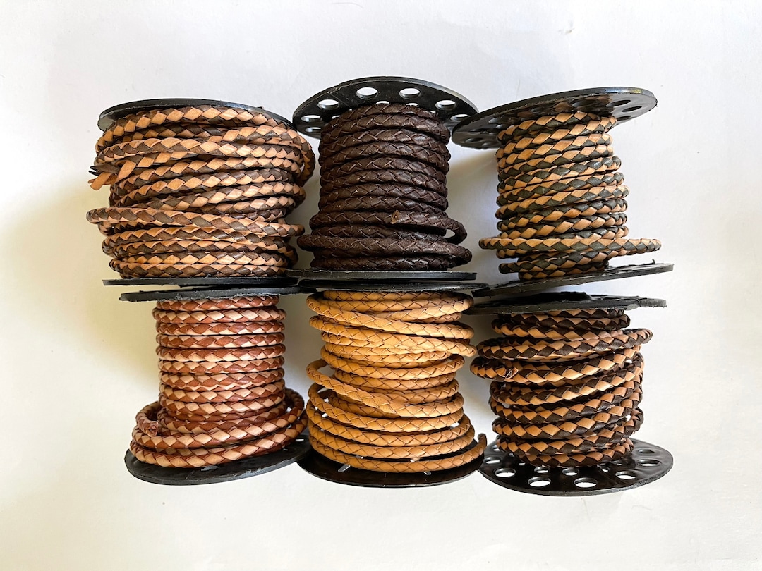 4mm VINTAGE Genuine Leather Braid Round Bolo Leather Cord, Real Leather ...