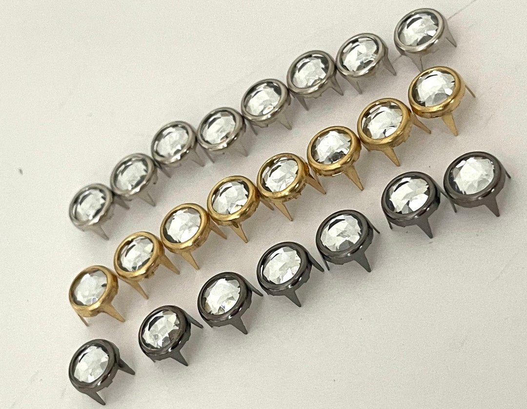 25 Pack Jeweled Round 5mm / 4 Prong Studs Bling Rhinestone Metal Studs ...
