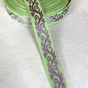 3/4" Woven Jacquard Floral Leafy Satin Purple Embroidered Ribbon, Dress ...
