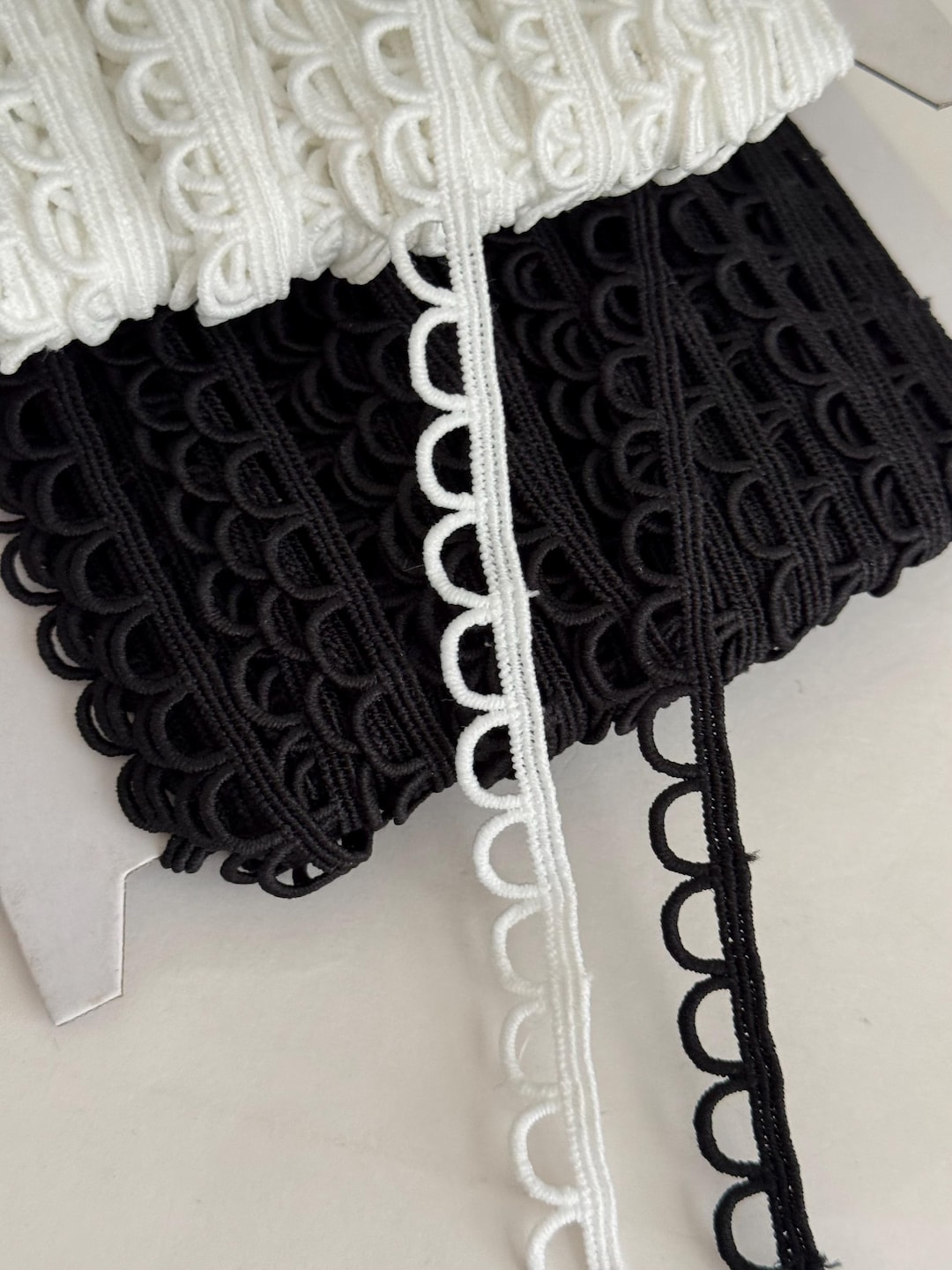 1/2" Venise Loop Lace Trim Black White Knit Lace Trim, Loops of Lace ...