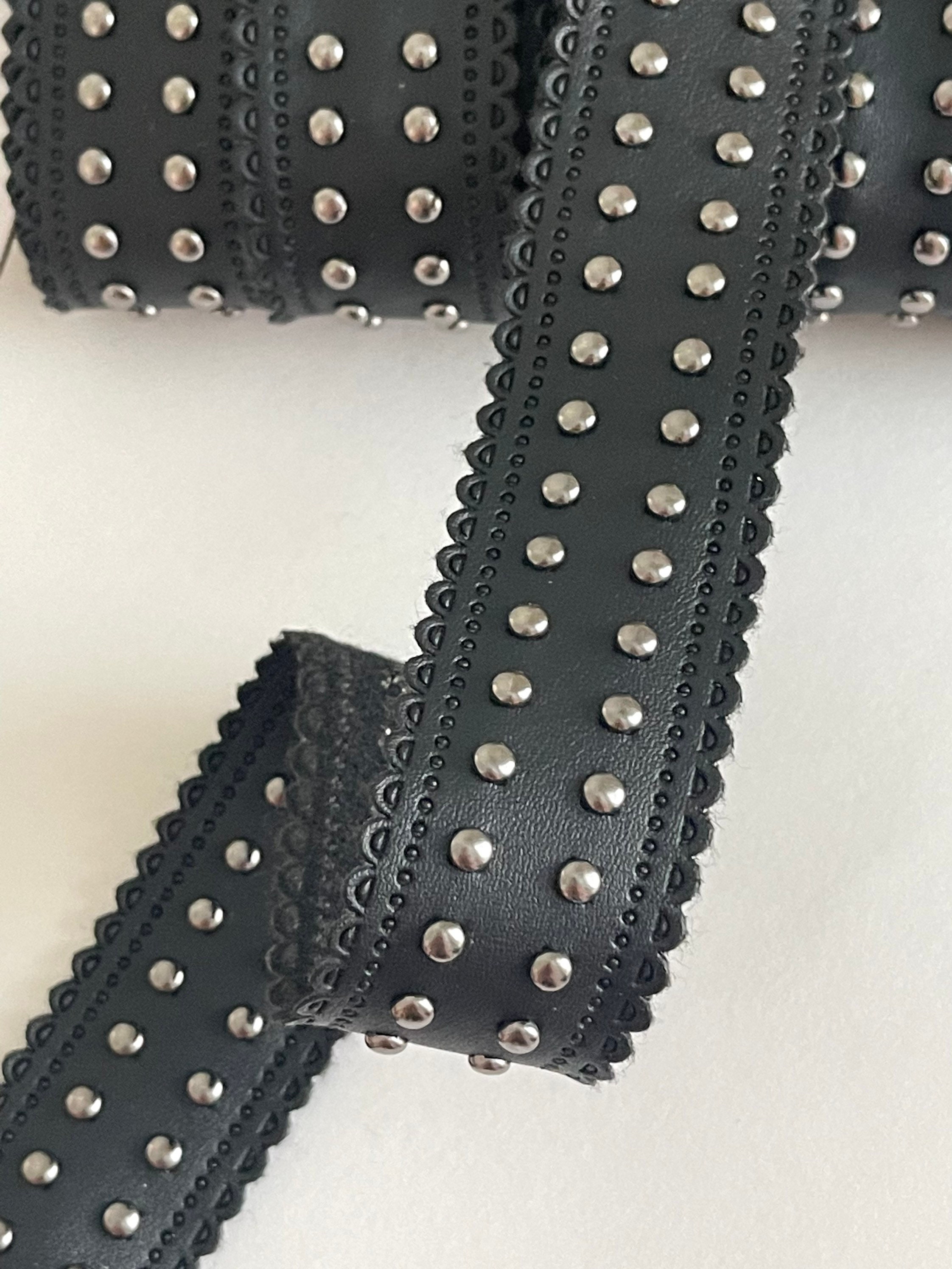 Gunmetal Round Flat Studs Studded Scalloped Double Edge Pleather Tape ...