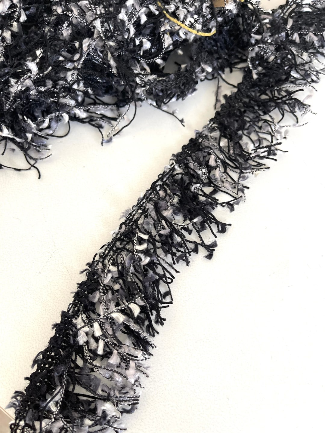 1 1/4" Vintage Black, Gray, White, Fringe Funfetti Curly Festival ...