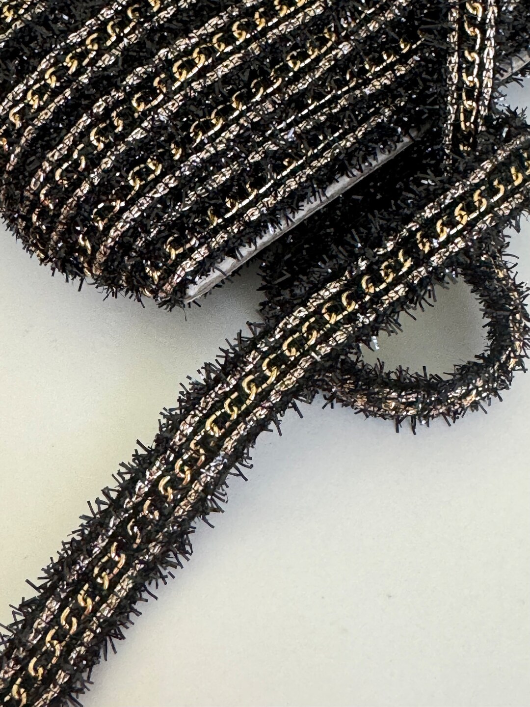 5/8" Double Edge Metallic Gold/black Fringe Gold Chain Link Gold ...