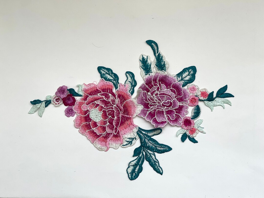 Large Jumbo Floral Patch , Azalea Lilac Pink Embroidered Floral Patch ...