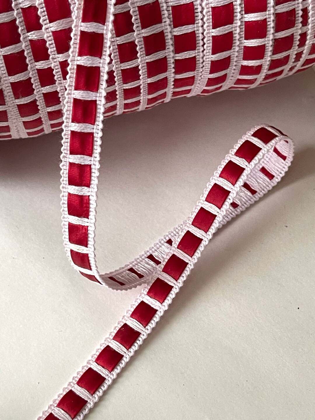 Vintage Red Satin Ribbon Authentic Cotton Lace Pull Thru Valentine Love ...