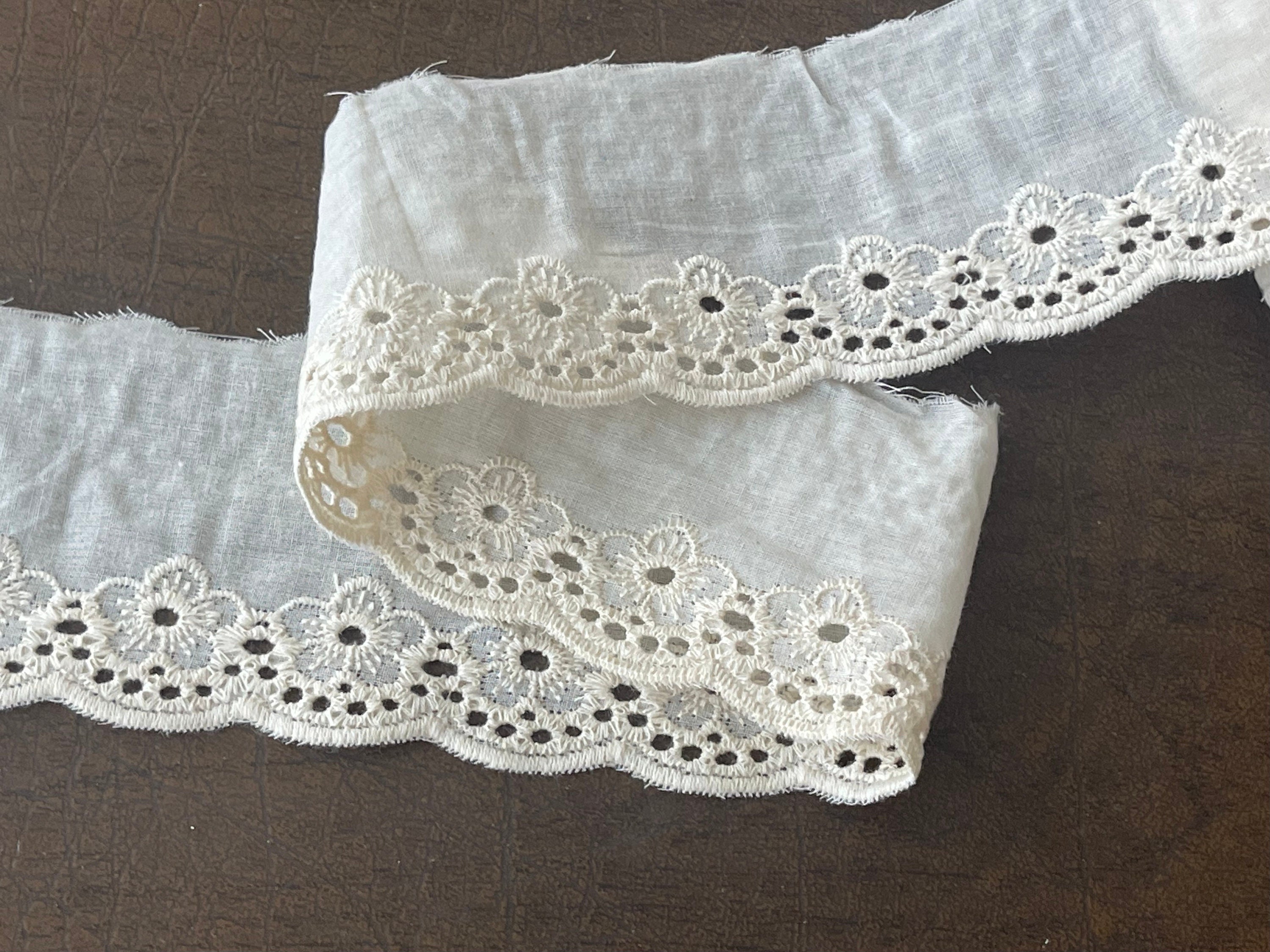 2.5" Natural Floral Cotton Eyelet Lace Scalloped Eyelet Floral Edge ...