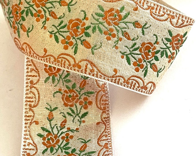Vintage Matte Gold Sunburst Orange/golden Floral Metallic Jacquard ...