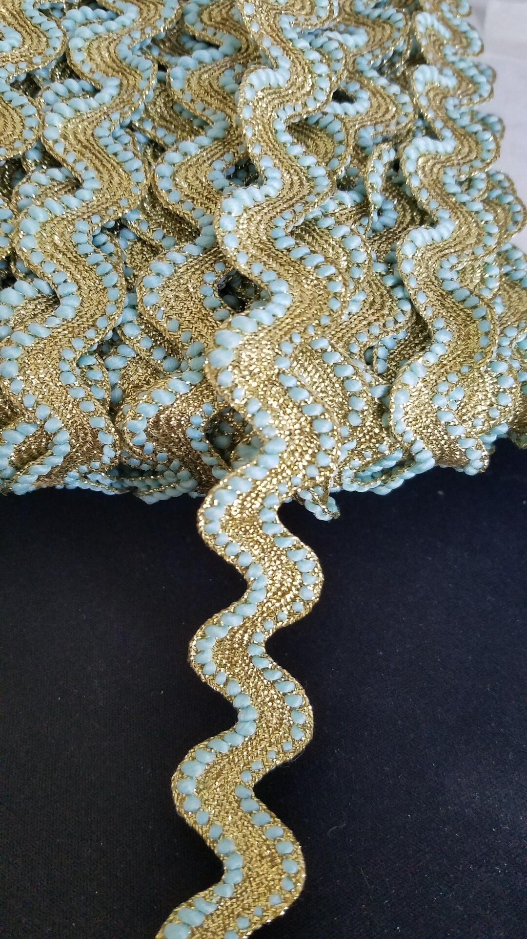 Metallic Gold & Aqua Ric Rac Ribbon Novelty Tape,funfetti Zigzag Ribbon ...