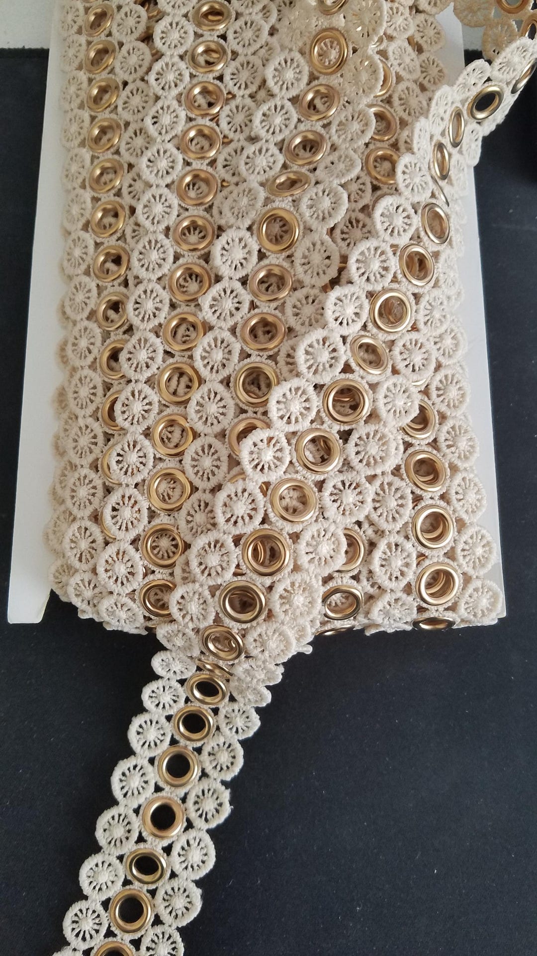 Cotton Lace Gold Grommet Insert Lace Tape, Webbing, Grommet Chain Trim ...