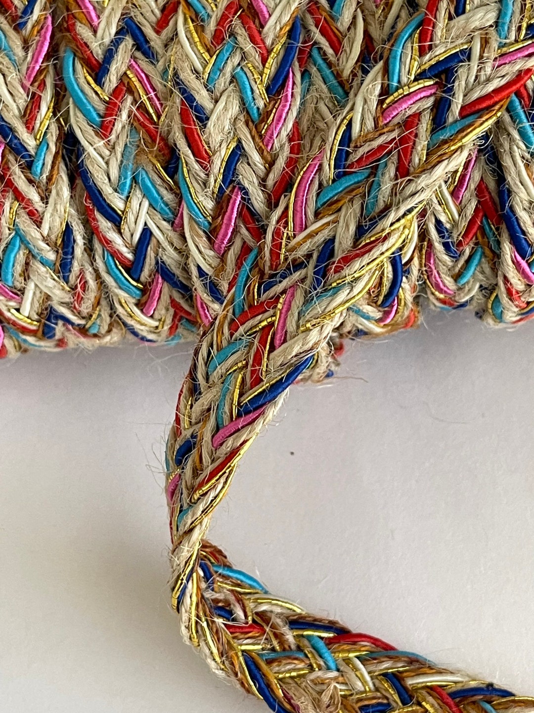 5/8" Jute Rainbow Metallic Multi Natural Flat Jute Braid, Novelty Braid ...
