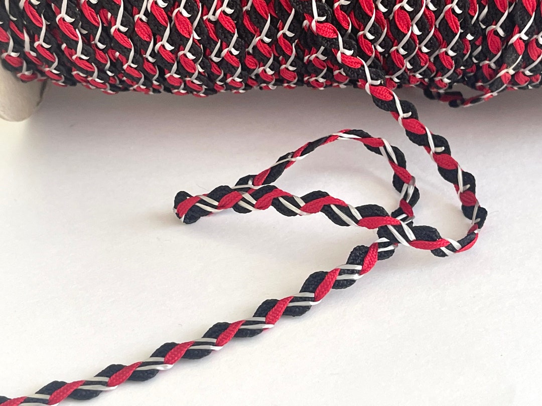 3 YARDS Red/black/white Multi Flat Vintage Braid, Reversible Novelty ...