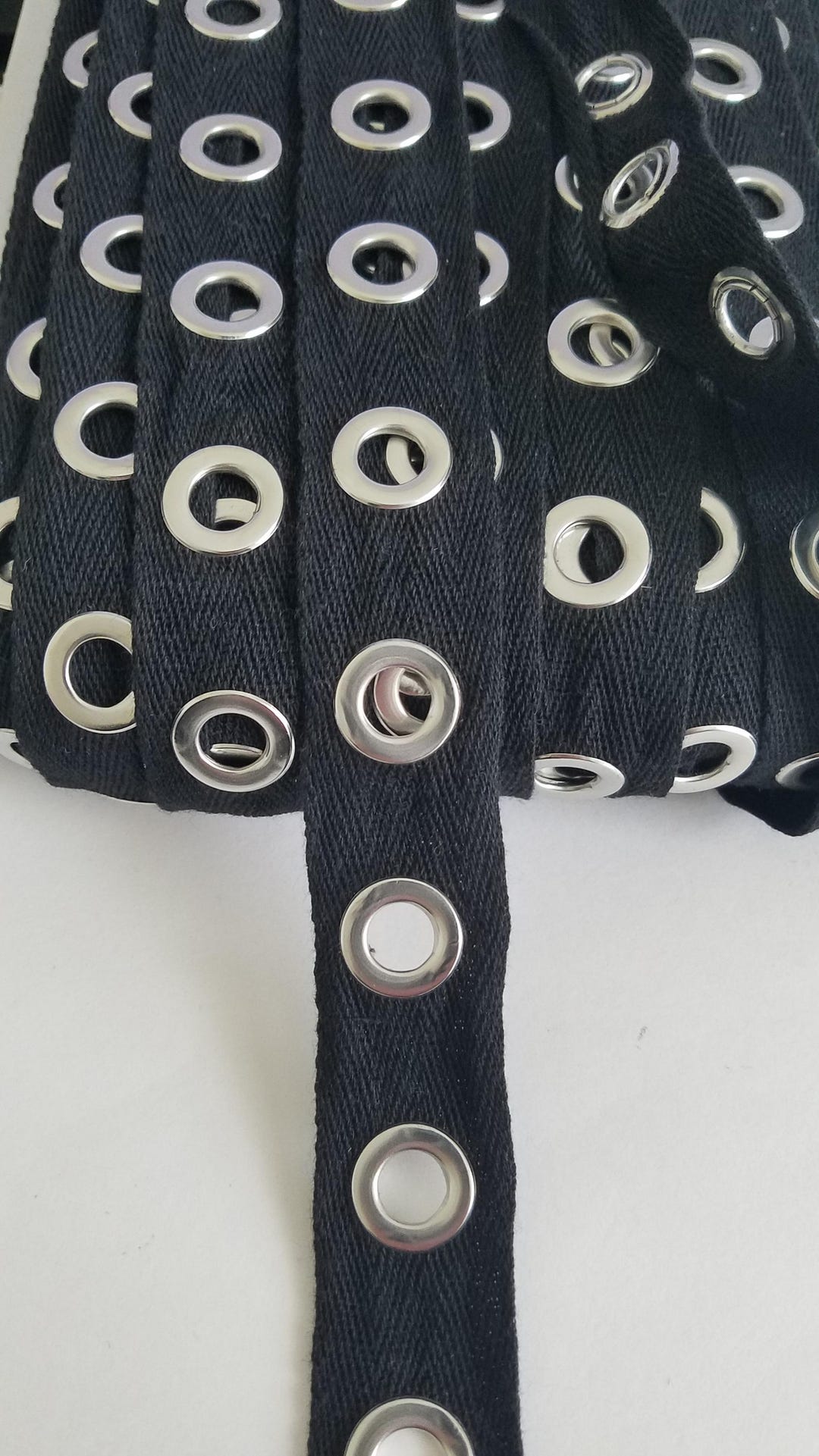 Black Cotton Grommet Silver Grommet Tape, Webbing, Grommet Chain Trim ...
