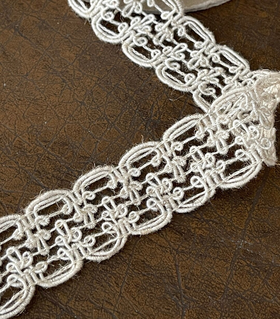 Jute Linen Natural Open Knit Scroll Lace True Vintage Natural Soft ...