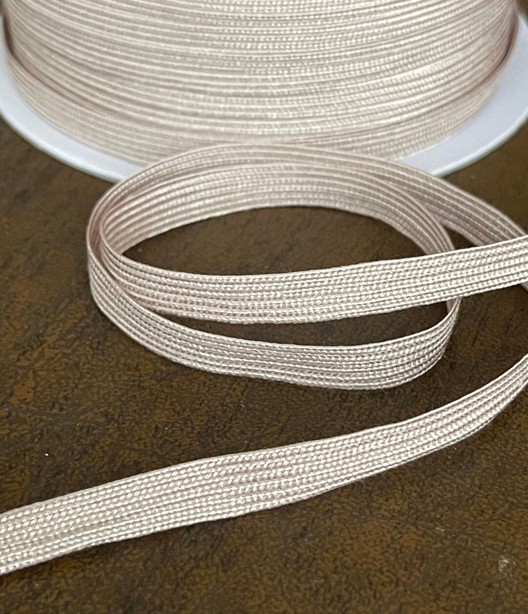 10 YARDS VINTAGE Taupe Middy Braid Reversible Ribbon Tape Flat Middy ...
