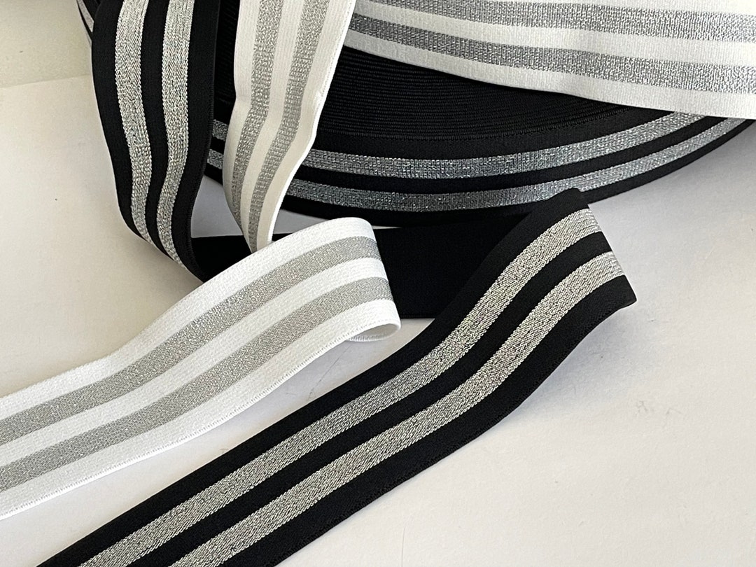 Elastic Stretch Silver Metallic Stripes, Metallic Stripes Knit Elastic ...
