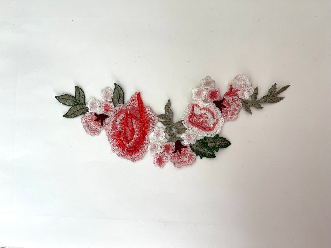 Vintage Large Jumbo Floral Patch , Salmon Pink Embroidered Floral Patch ...
