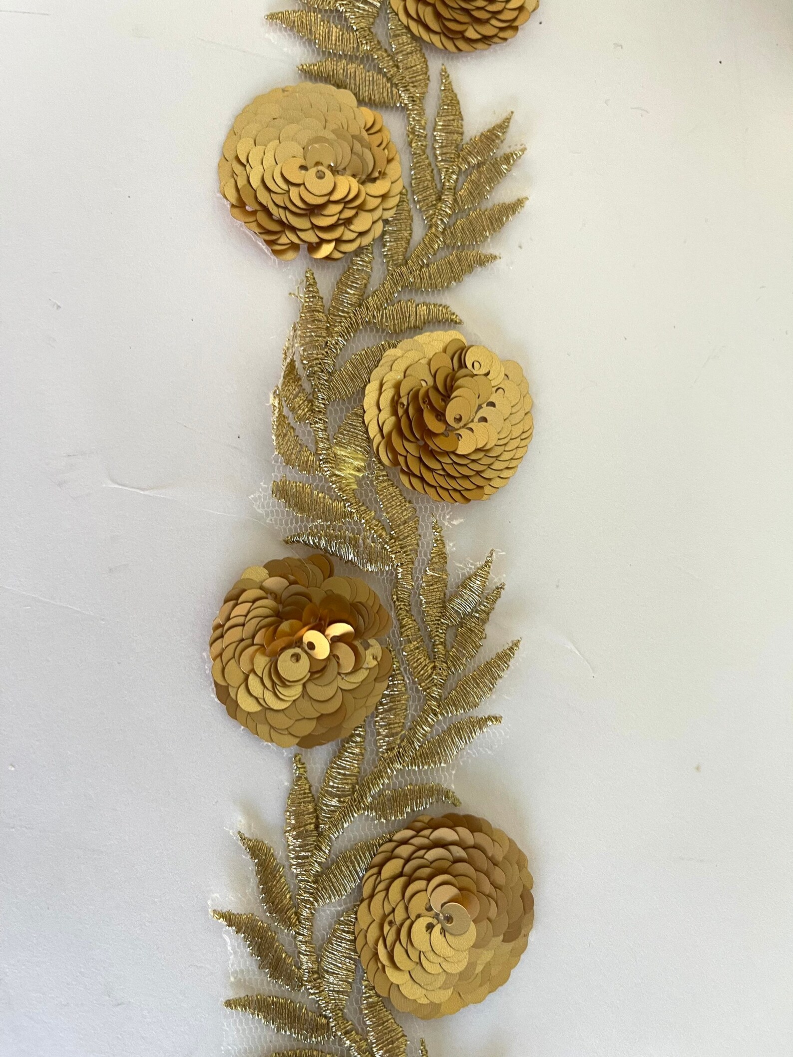 2" Sequin Gold Metallic Sequin Flower Garland Cluster Leaf Vine ...