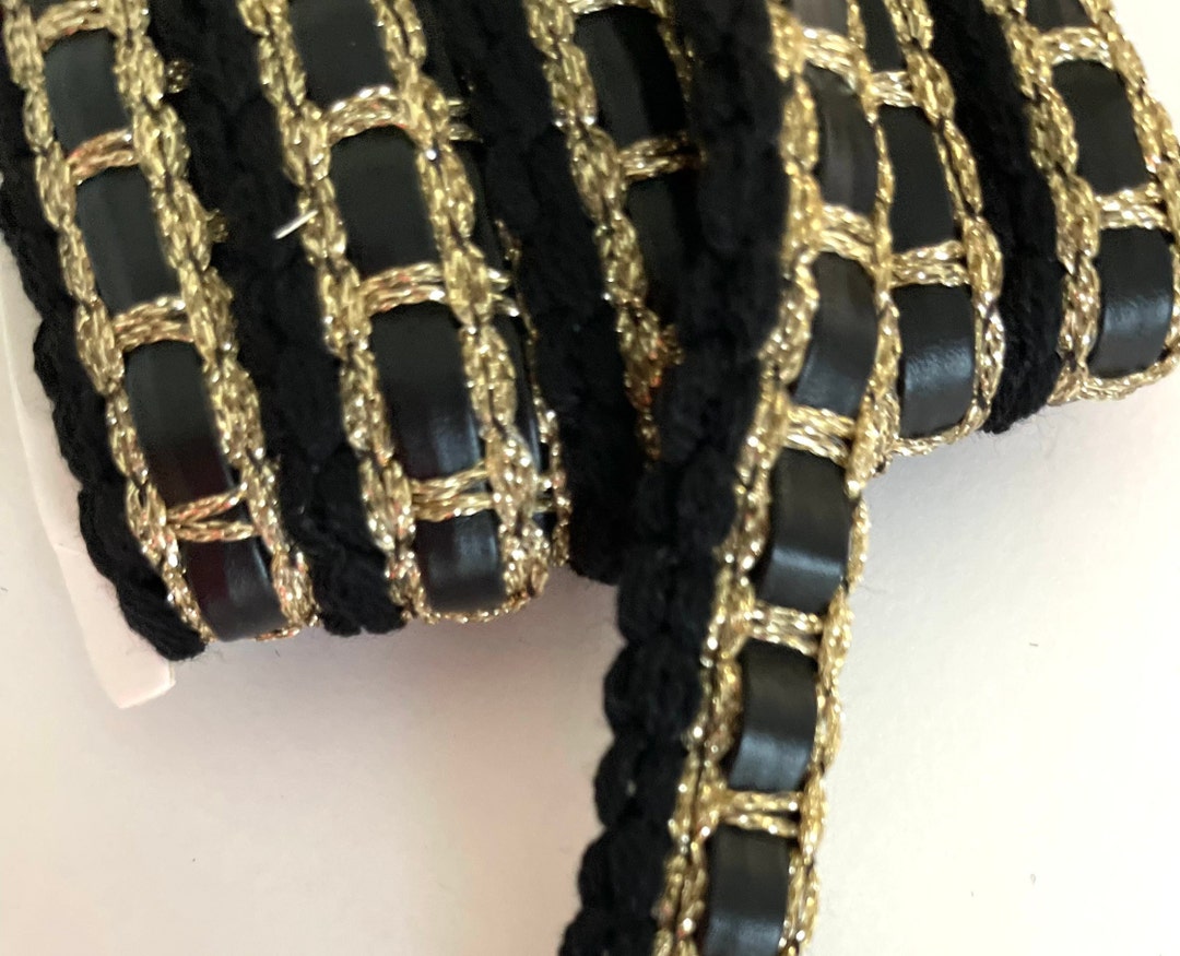 7/8" Black Pleather Metallic Gold Braid Trim,gimp Trim,gold Lace ...