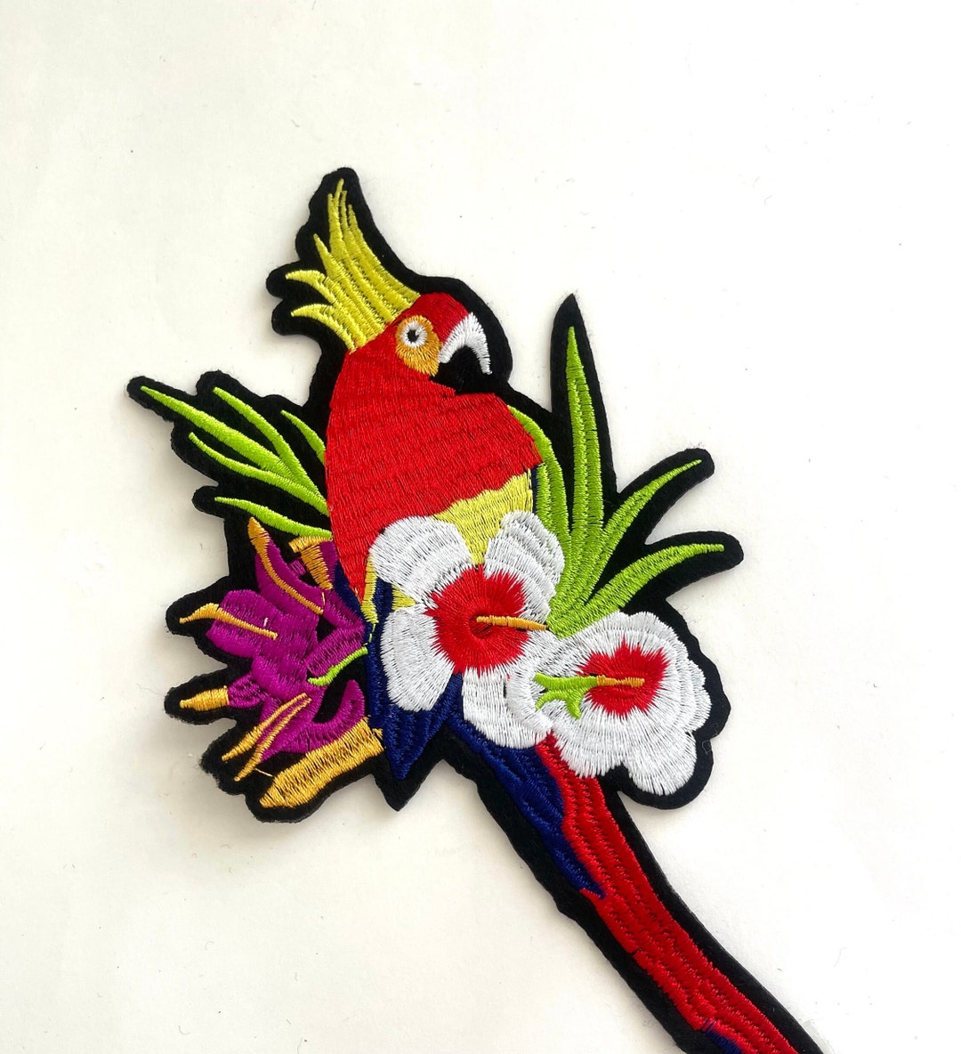 Parrot Bird Patch, Macaw, Hawaiian Tropical Bird Embroidered Large Sew ...