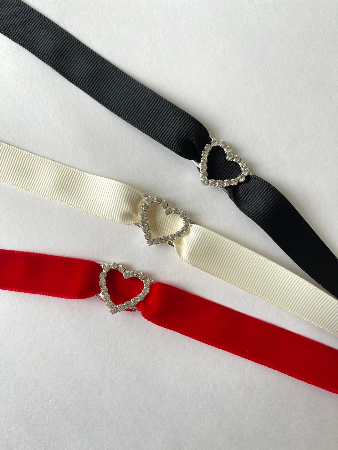 Pack of 5 Heart Rhinestone Ribbon Sliders, Heart Rhinestone Belt ...