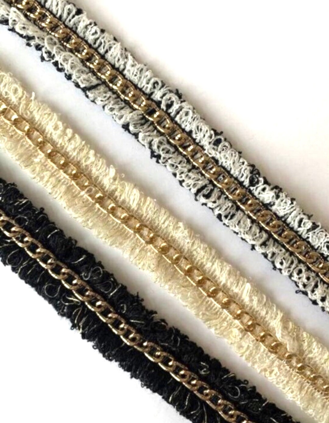 3/4" Double Edge Fringe Chain Link Gold Trim, Multi Color Knit Fringe ...