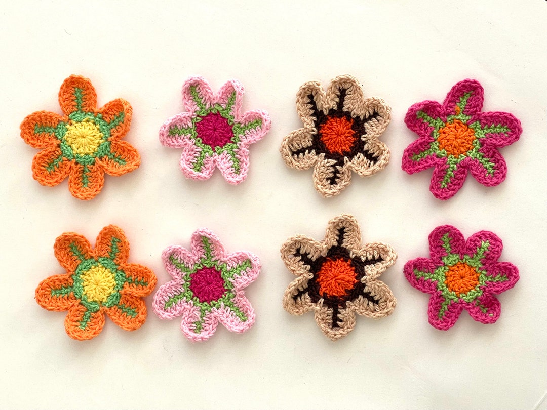 2 EA Crocheted Floral Patch Sew on Floral Patches Soft Applique' Flower ...