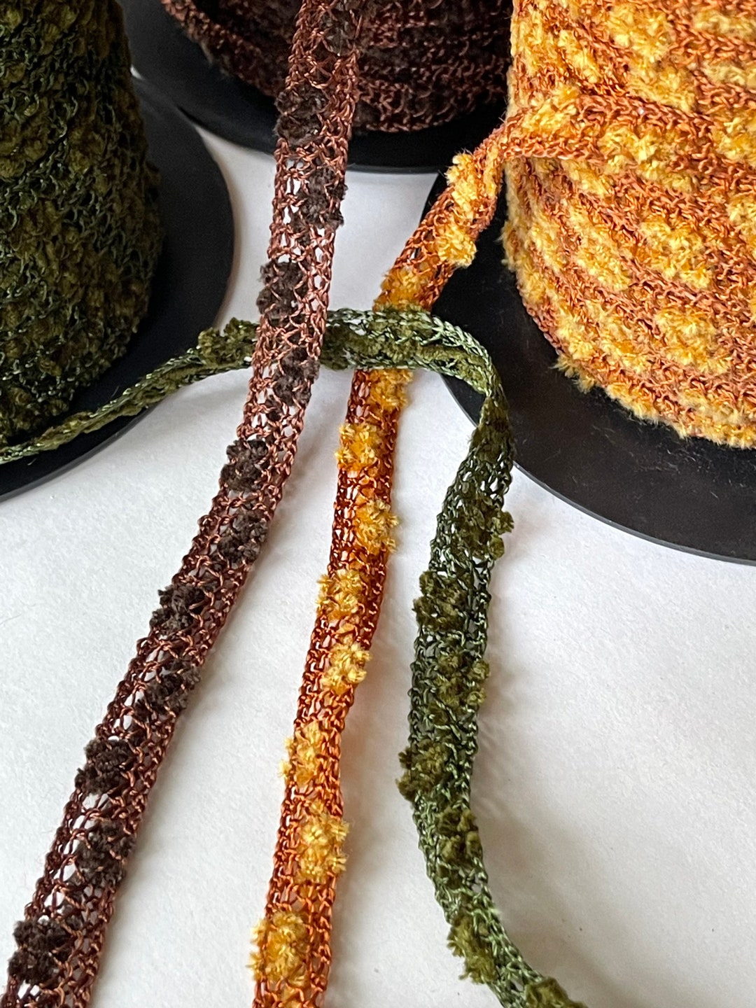 2 YARDS Vintage Crushed Chenille Open Knit Pom Pom Lace Gimp ...