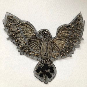 JUMBO Metallic Embroidered Gold Eagle Patch Wtih Gold Beads - Sew ON ...