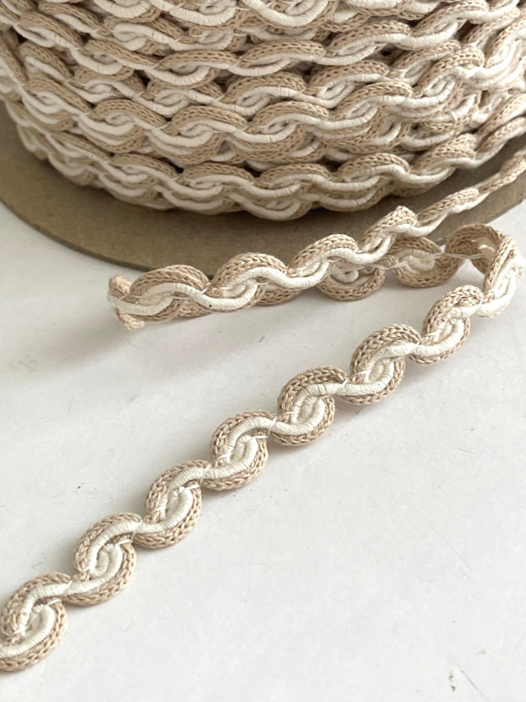2 YARDS Natural Knit Scroll Vintage Braid Natural Linen Soft Flat Braid ...