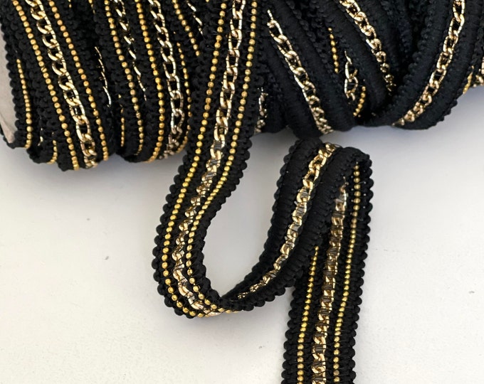 1/2 Gold Beaded Double Edge Chain Knit Trim, Gold Metal Chain Center ...