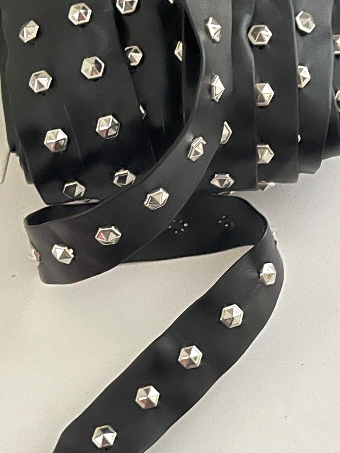 3/4" Stud Silver Hexagon Studded Black Plether Tape, Novelty Chic ...