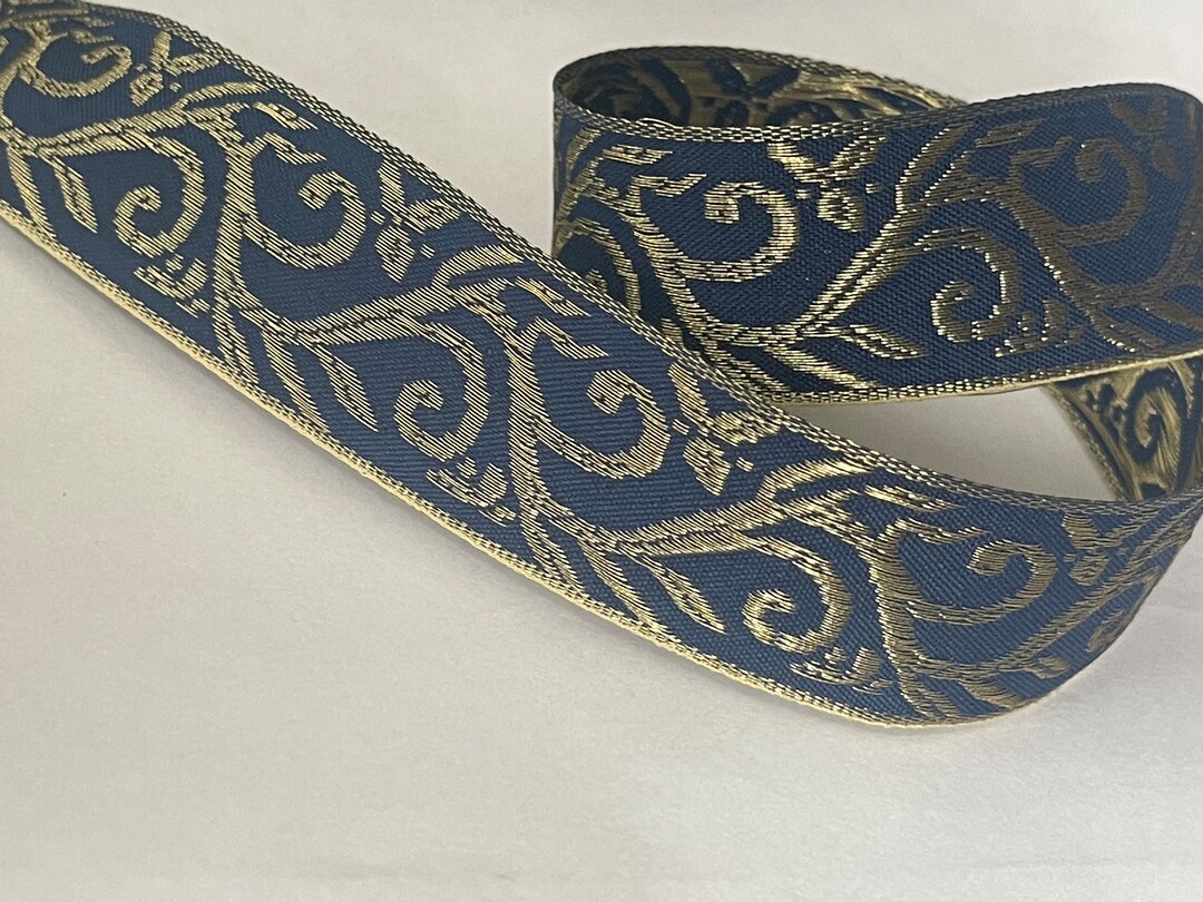 Vintage Embossed Metallic Soft Gold Abstract Woven Jacquard Ribbon ...
