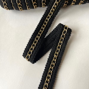 3/4" Gold Chain Edge Chain Knit Trim, Gold Metal Chain Center Knit Edge ...