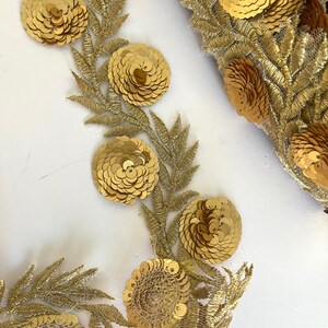 2" Sequin Gold Metallic Sequin Flower Garland Cluster Leaf Vine ...