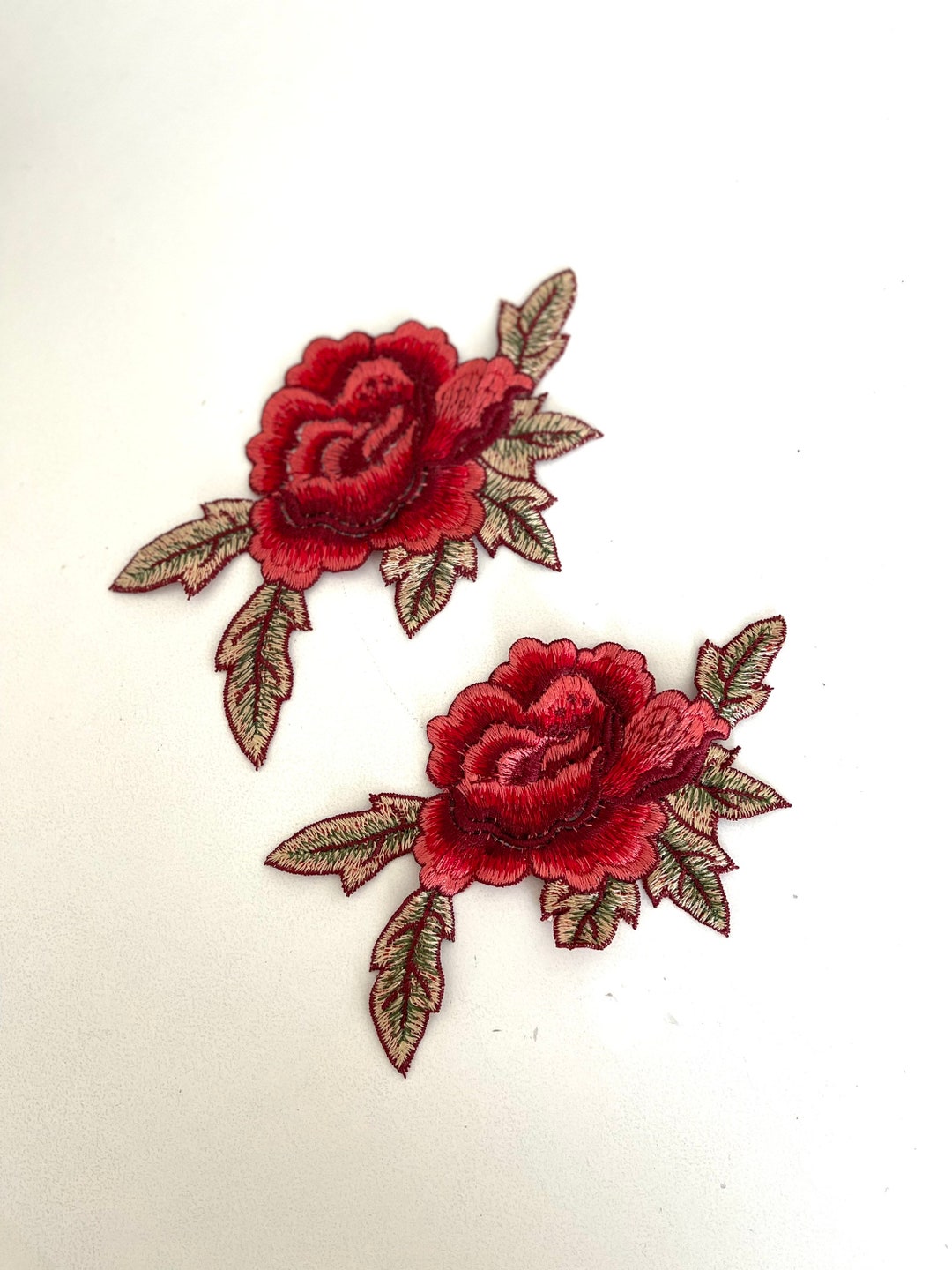 2 Floral Patches Red Roses Floral Patch Sew on Patch Soft Applique' (2 ...