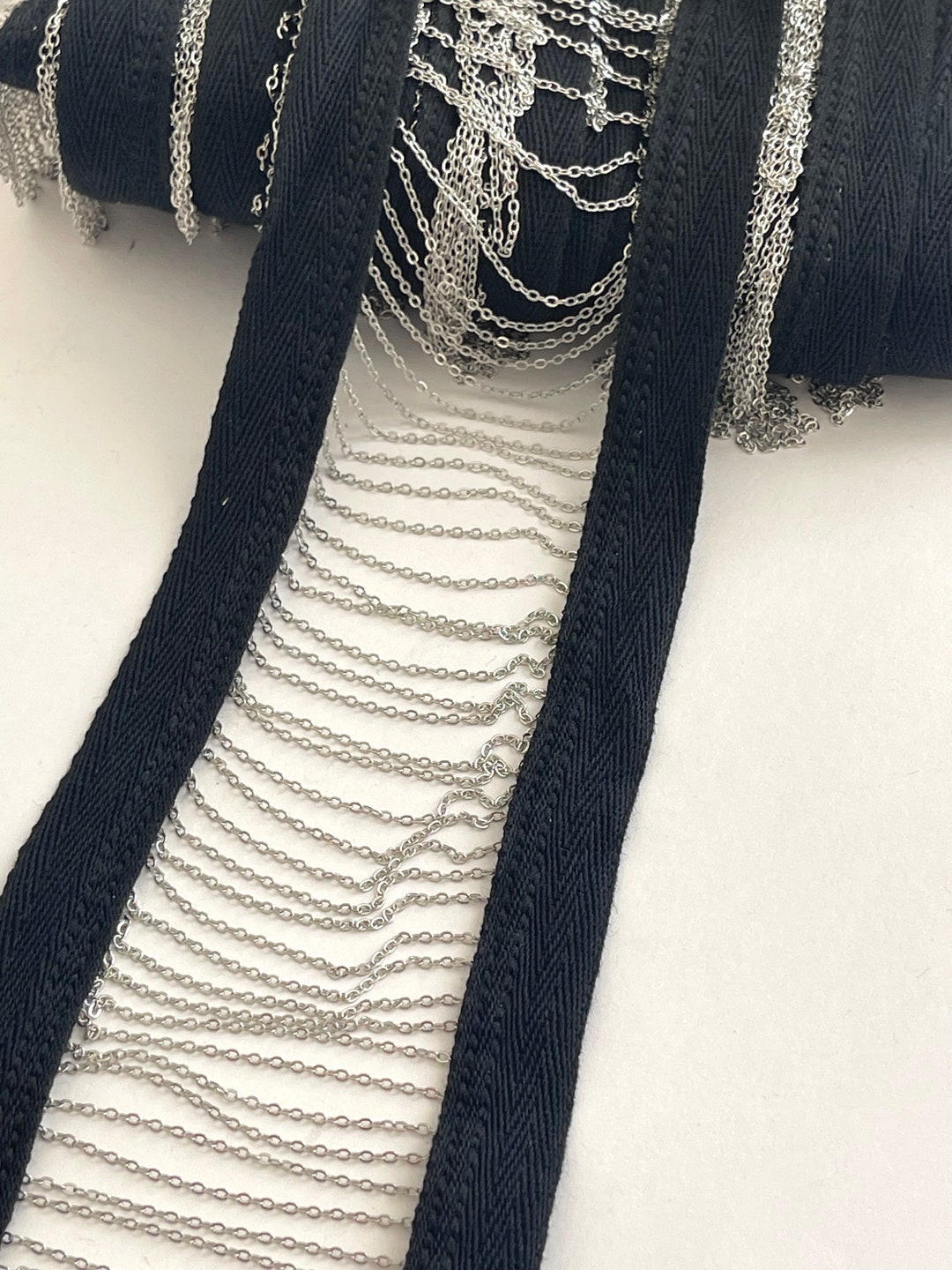 Silver Chain Link Insert, Chain Illusion Insert Cotton Black Tape ...