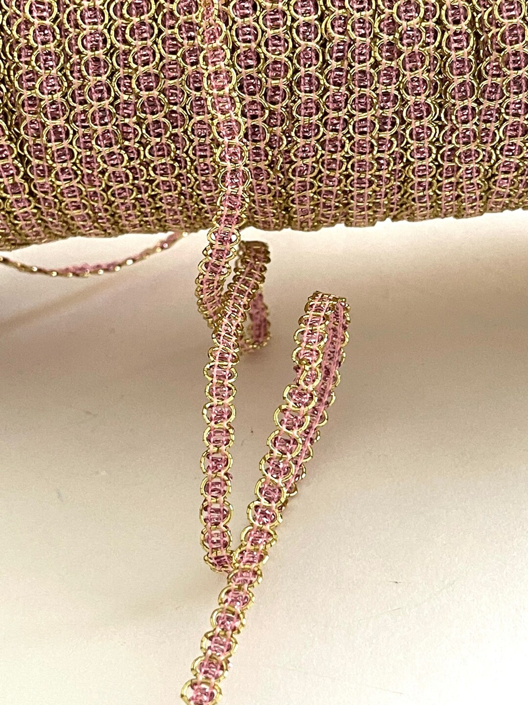 VINTAGE Metallic Gold, Pink Metallic Gimp Braid Antique Metallic Doll ...