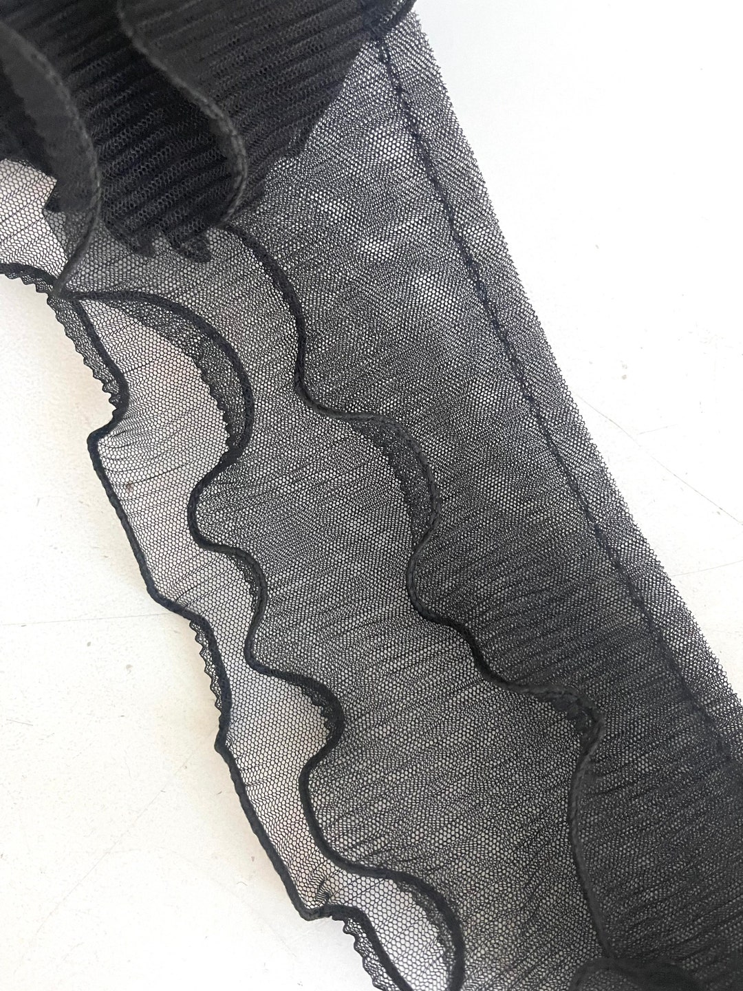3 1/2" Ruffle Pleated 3 Tier Black Ruffle Lace Trim -sleeves, Collars ...