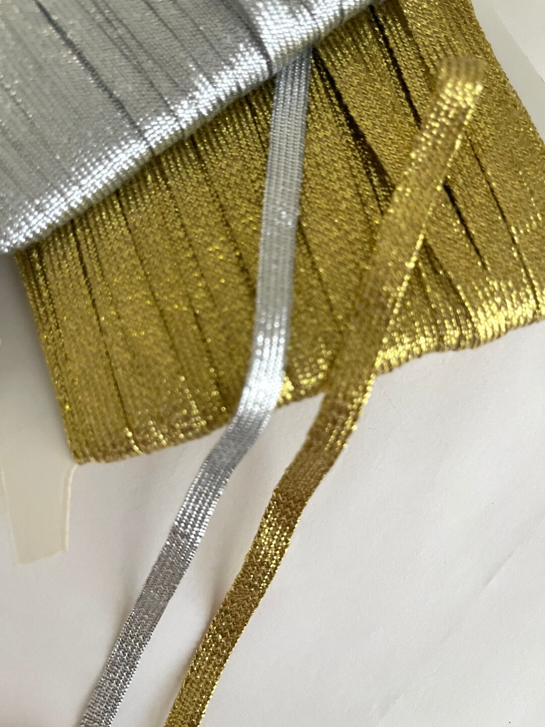 2 YARDS Middy Braid Metallic Gold / Silver Flat Braid, Gold Tape ...