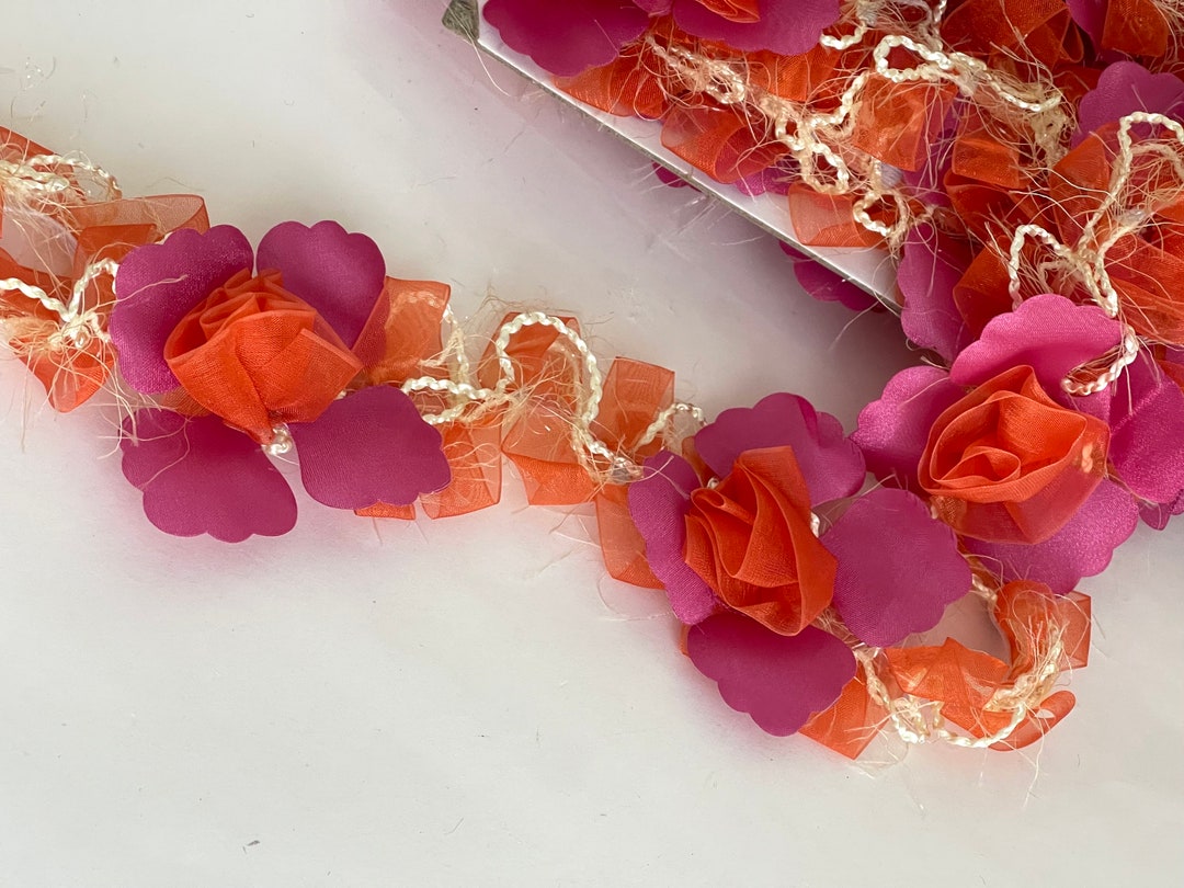 Stretch Organza Chiffon Floral Blooming Fringe Garland Trim Garden Rose ...