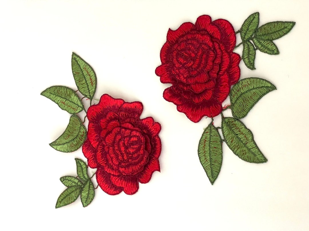2 Floral Patches Red Roses Floral Patch Sew on Patch Soft Applique' (2 ...