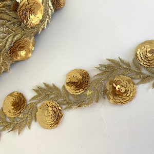2" Sequin Gold Metallic Sequin Flower Garland Cluster Leaf Vine ...