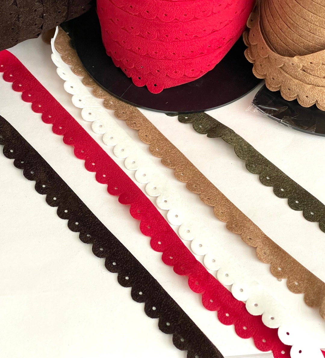 Vintage Western Smooth Suede Scalloped Edge Trim, Novelty Trim, Western ...