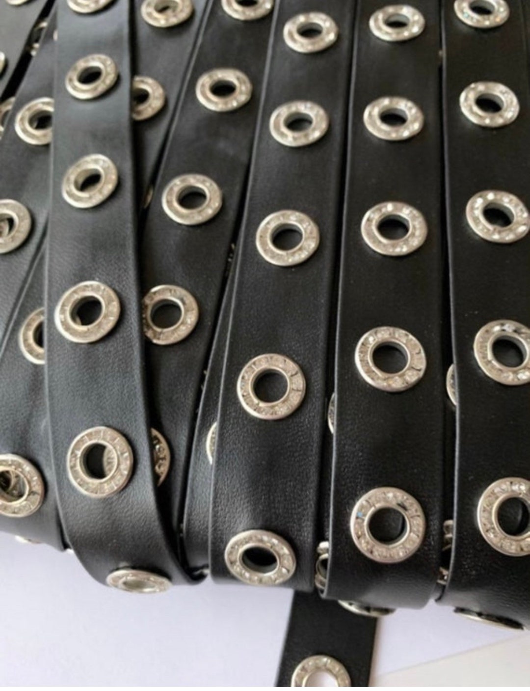 Studded Pave Rhinestone Grommet Pleather Tape Silver Rhinestone Grommet ...