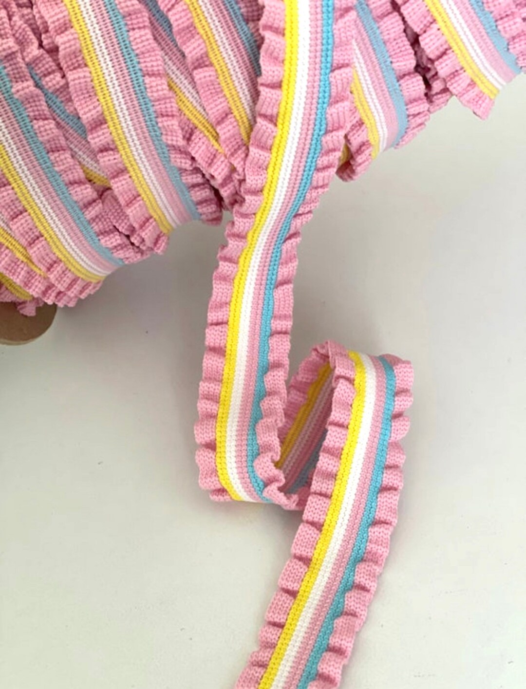 1" Vintage Ruffled Double Edge Soft Stretch Striped Elastic Rib ...