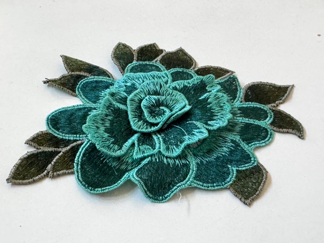 Vintage 3D Floral Patch Embroidered Beautiful Jade/teal/moss Multi ...
